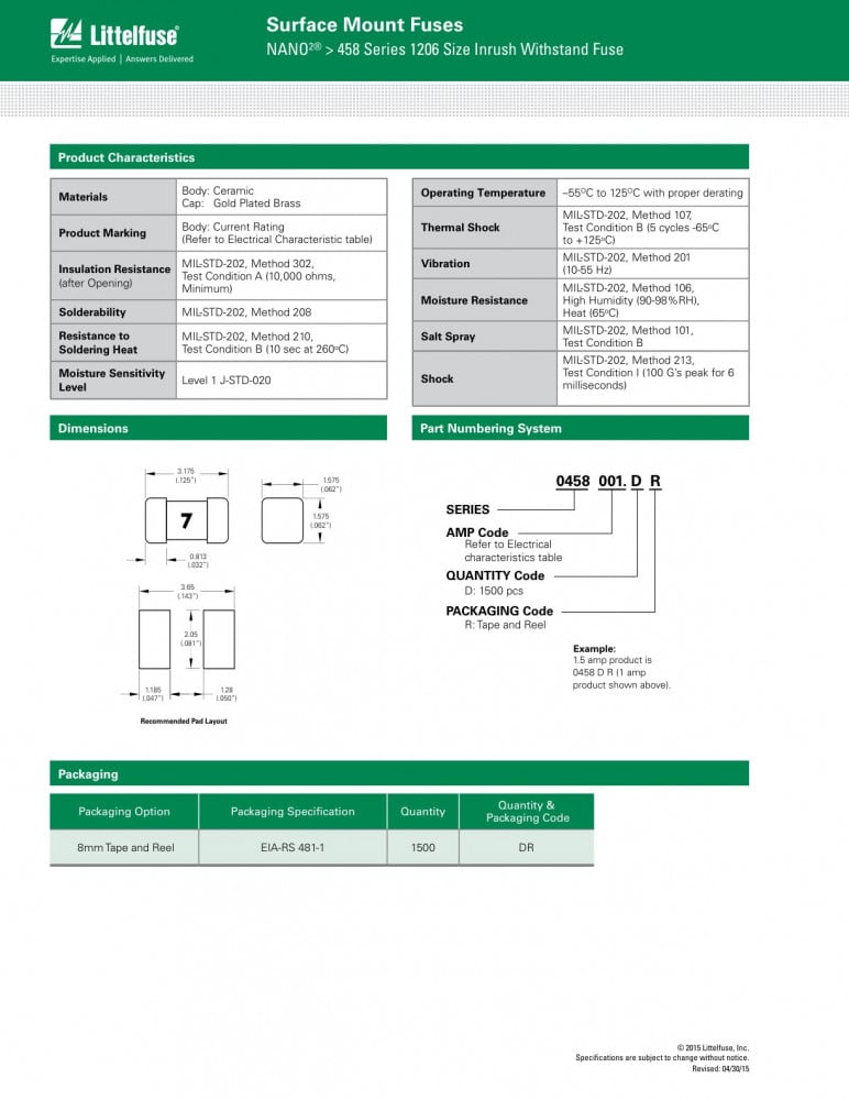 Littelfuse 458 Series datasheet page 3