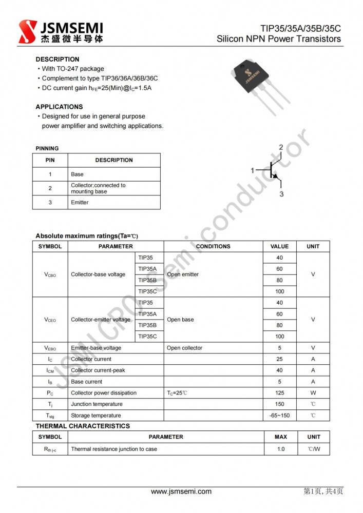 TIP35C-JSM datasheet page 1