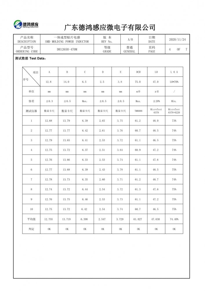 DH1265H-470M approval document page 5
