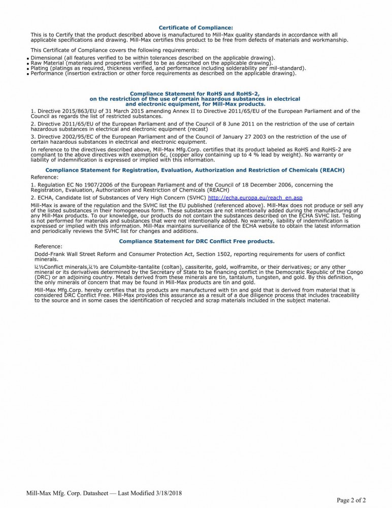 Mill-Max 2301 terminal pin technical document page 2
