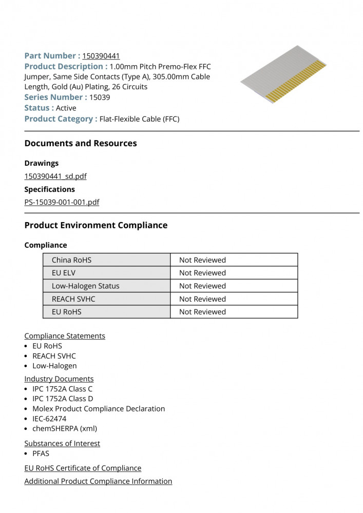 Molex 1.00 mm pitch FFC family specification, page 1