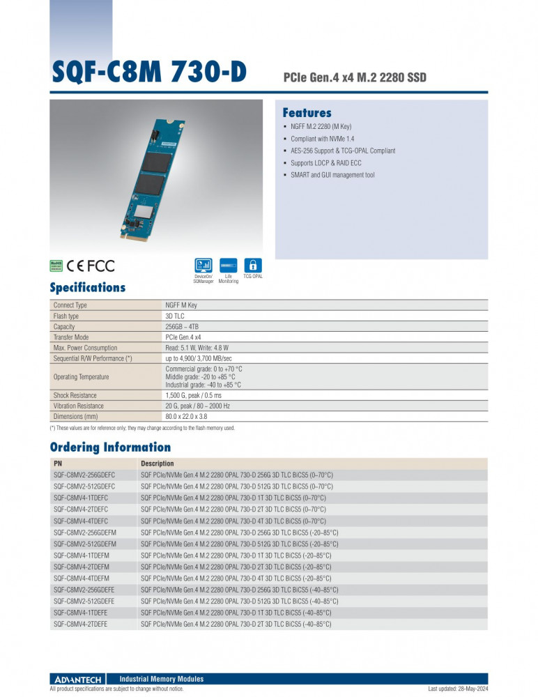 ADVANTECH SQF-C8M 730-D product document page