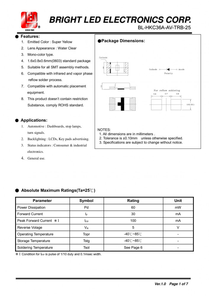 BL-HKC36A-AV-TRB-25 technical document page 1
