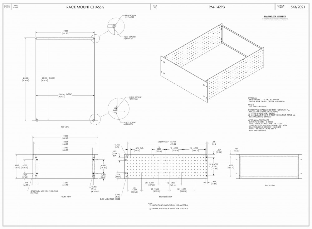 Bud Industries RM-14293 technical drawing and mechanical reference