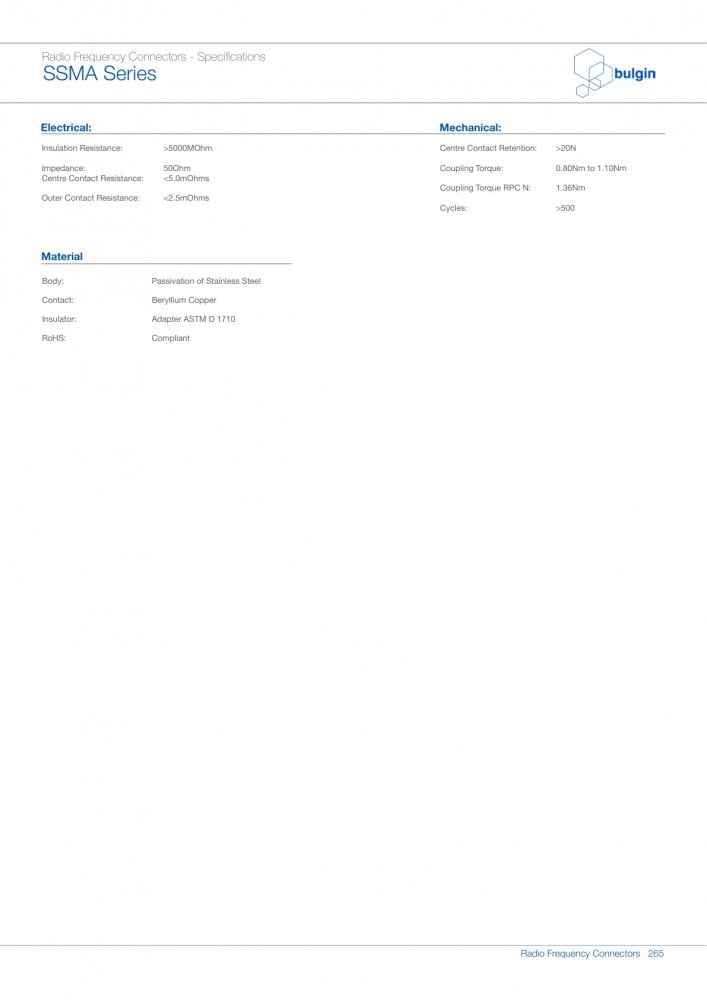 Bulgin SSMA connector documentation page 4