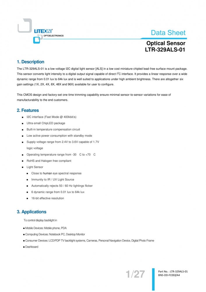 LTR-329ALS-01 datasheet page 2