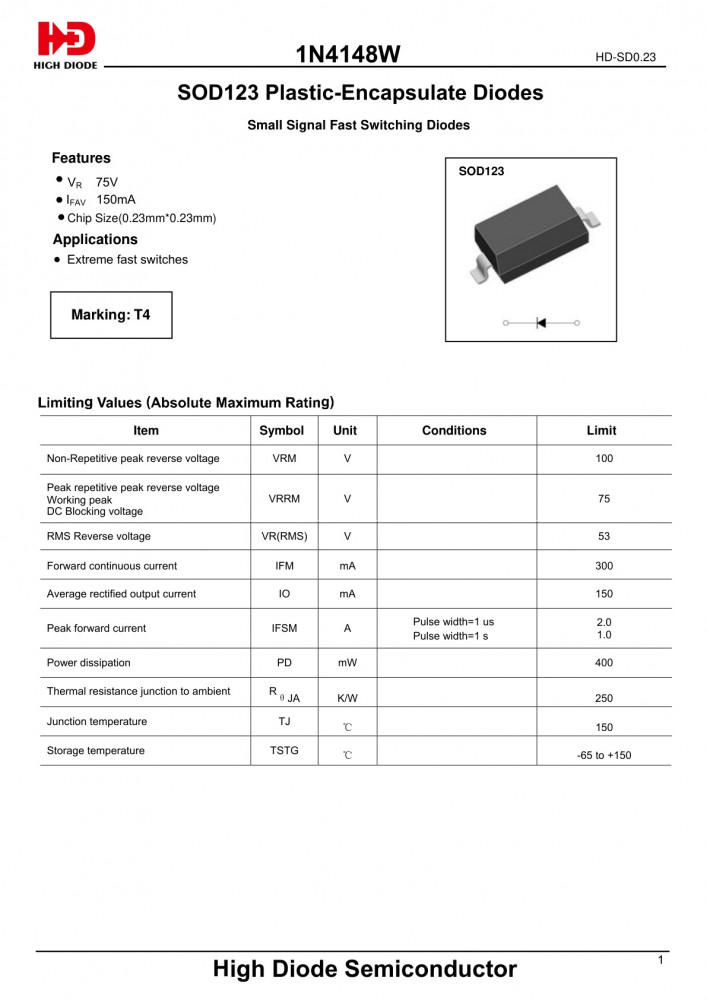 1N4148W datasheet page 1