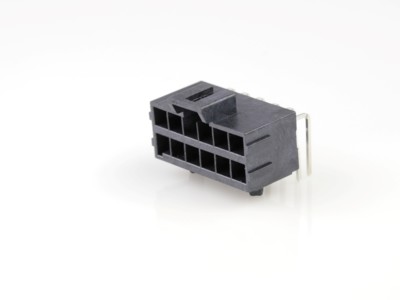 Ultra-Fit Right-Angle Header with Solder Nail, 3.50mm Pitch, Dual Row, 14 Circuits, 0.76µm Gold (Au) Plating, Black, Glow-Wire Capable, Tray