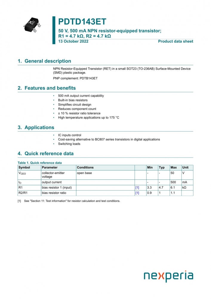 PDTD143ETVL datasheet page 1