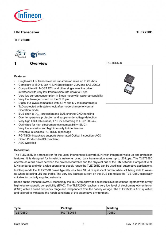 TLE7258D datasheet page 3