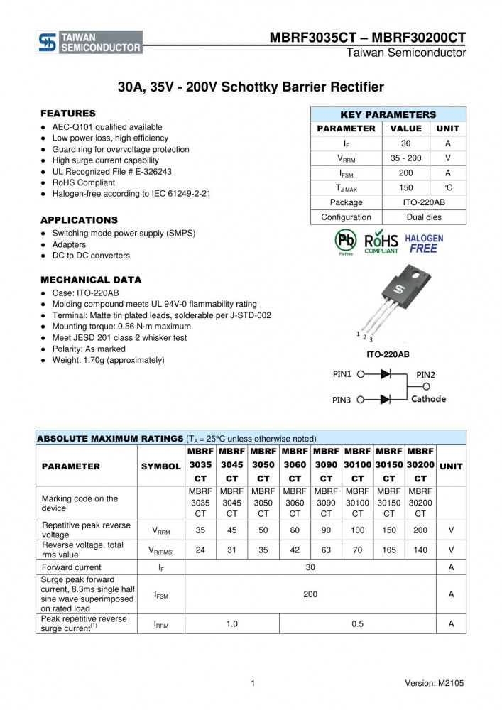 MBRF3035CT datasheet page 1
