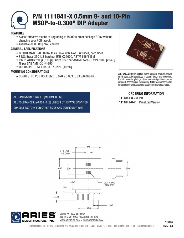 Aries Electronics 1111841 adapter technical drawing