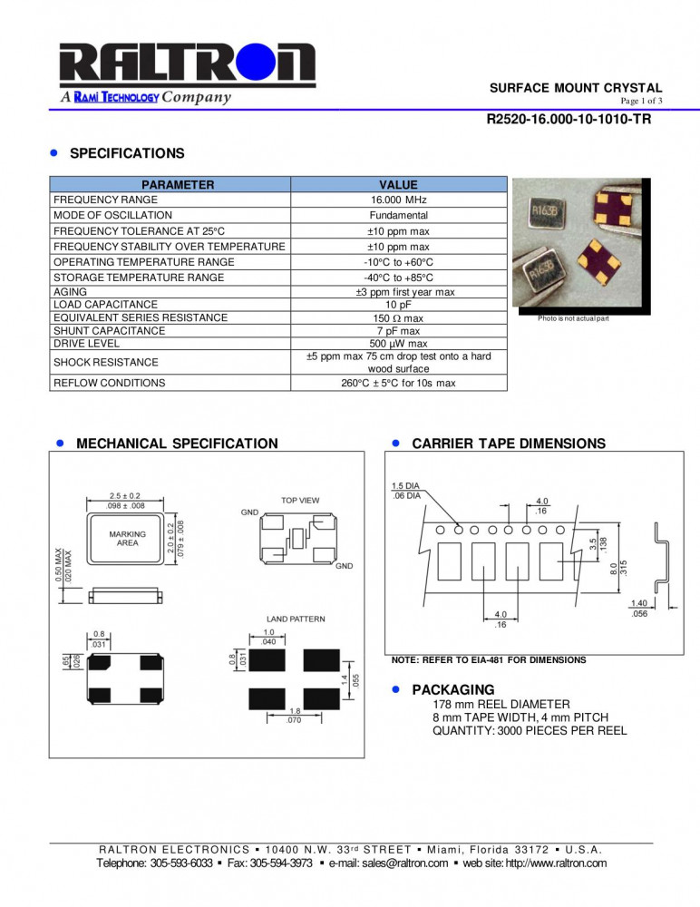 R2520-16.000-10-1010-TR datasheet page 1