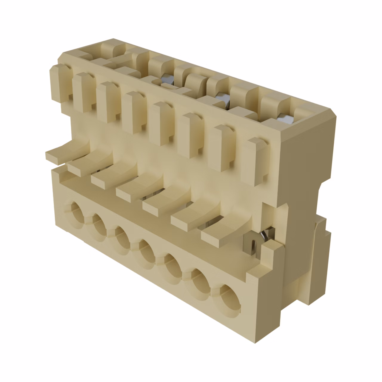 Appli-Mate RAST 2.5 IDT Connector, 2.50mm Pitch, Direct/Indirect, Female, Beaded Terminal, 7 Circuits, All Position Keys, Narrow Flush Endwalls, Polarizing Rib Between 1/2, Circuits 2, 4, and 6 Voided, Latch at Circuit 4 for sale