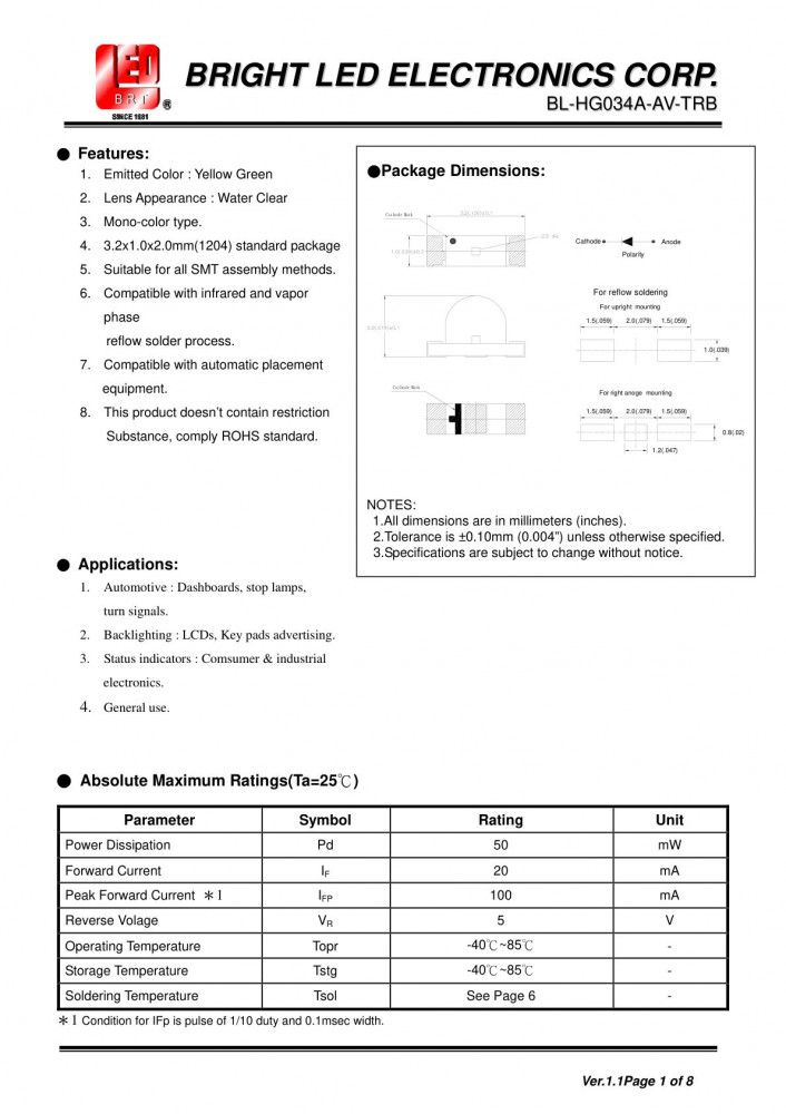 BL-HG034A-AV-TRB datasheet page 1