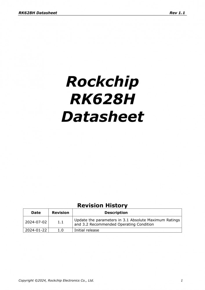 RK628H datasheet page 1