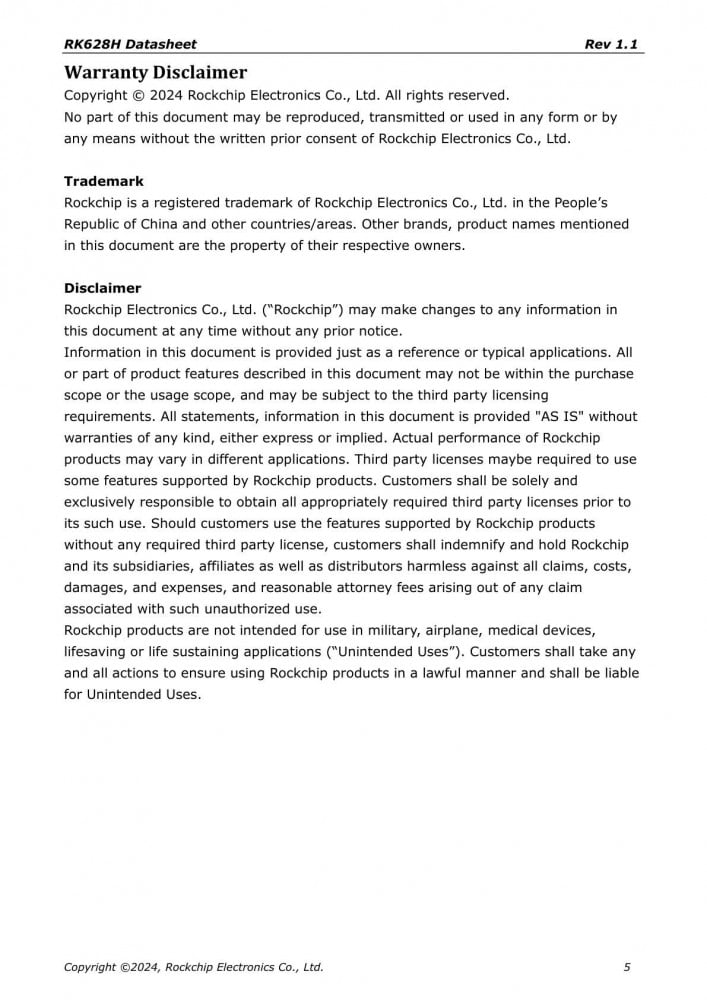 RK628H datasheet page 5
