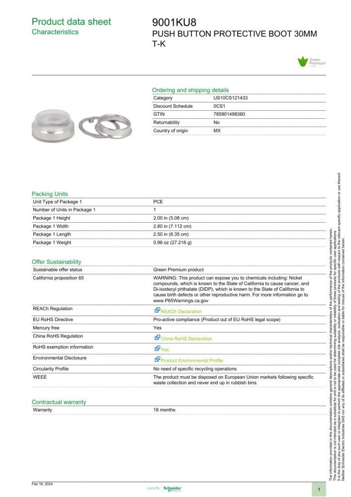 Schneider 9001KU8 technical document preview