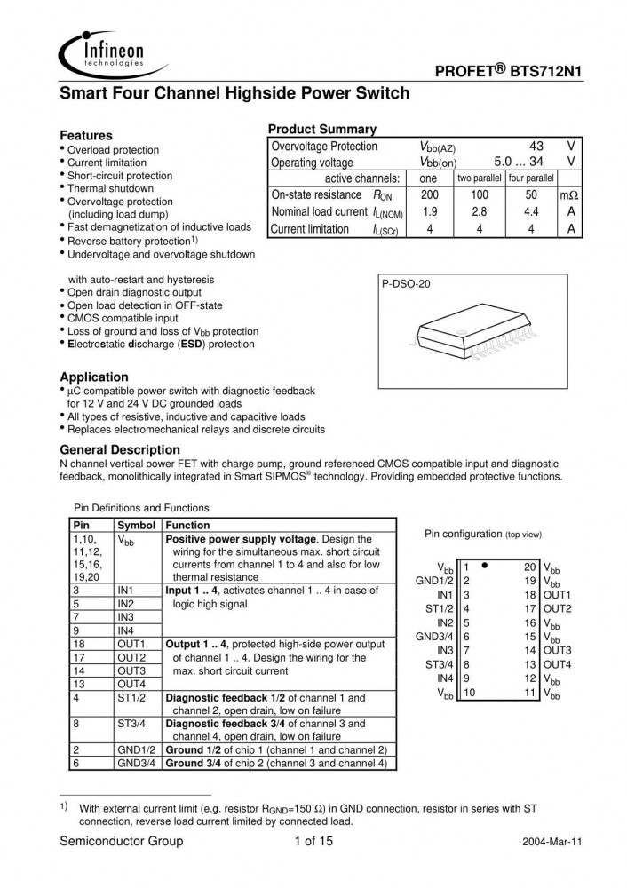 BTS712N1XUMA1 datasheet page 1