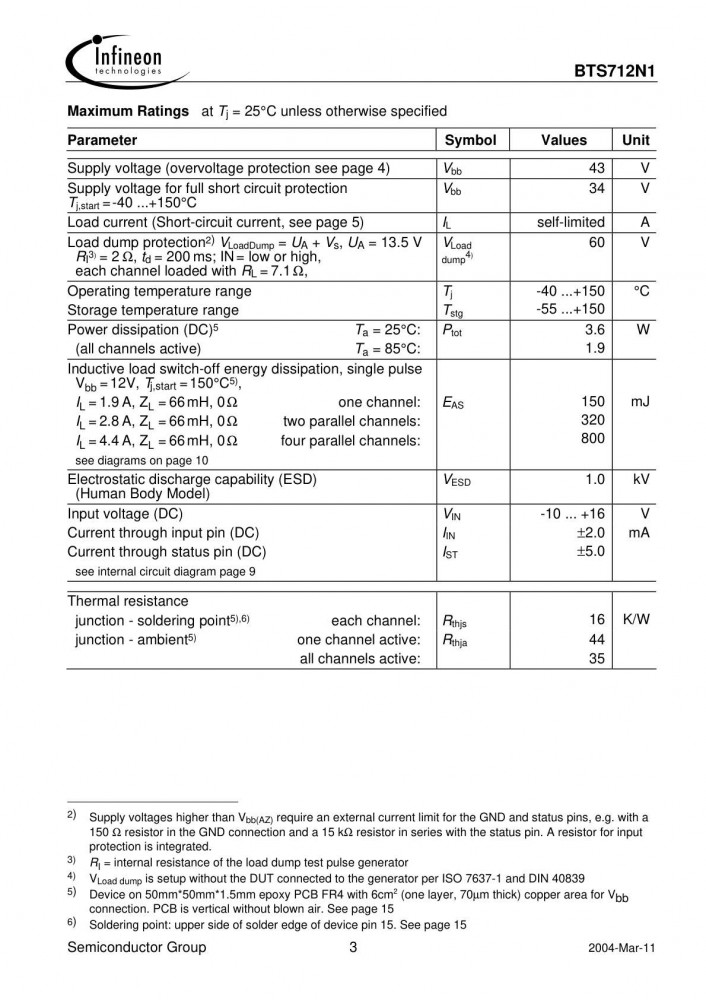BTS712N1XUMA1 datasheet page 3