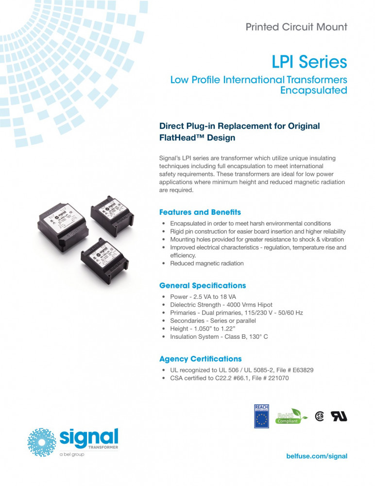 Bel Fuse LPI transformer datasheet page 1