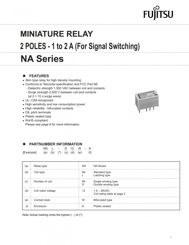 FUJITSU NA Series datasheet page 1