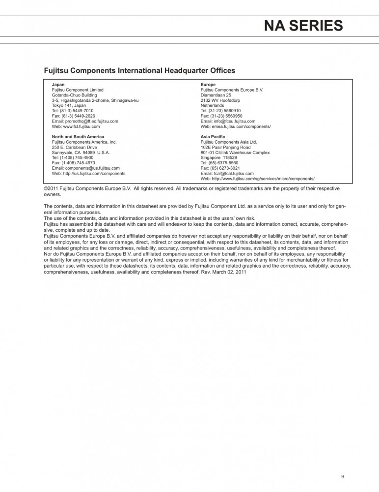 FUJITSU NA Series datasheet page 9