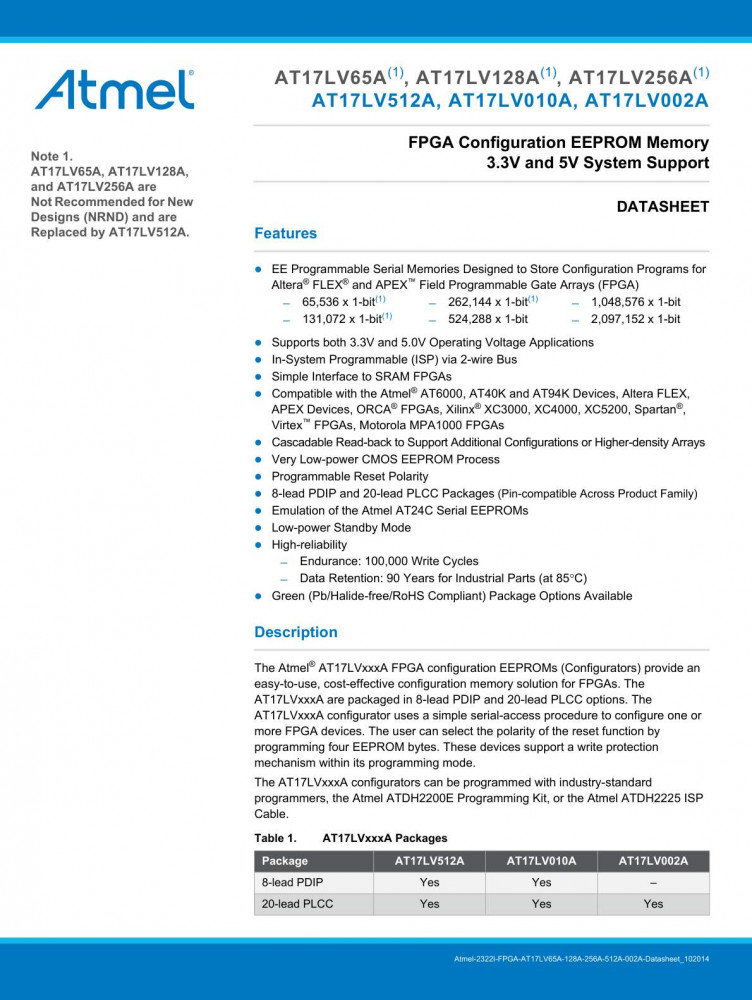 AT17LV010A datasheet page 1