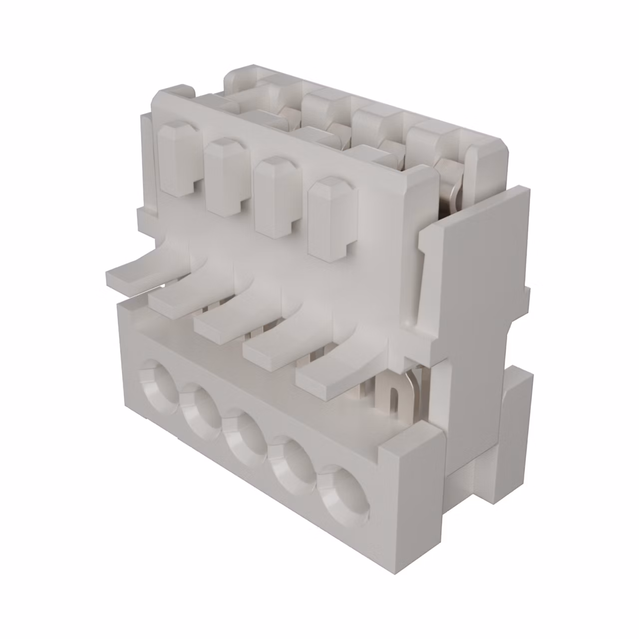 Appli-Mate RAST 2.5 IDT Housing, 2.50mm Pitch, with Side Latches, Female, 5 Circuits, Position Keys A & F Removed, Polarizing Rib Between 1/2 for sale