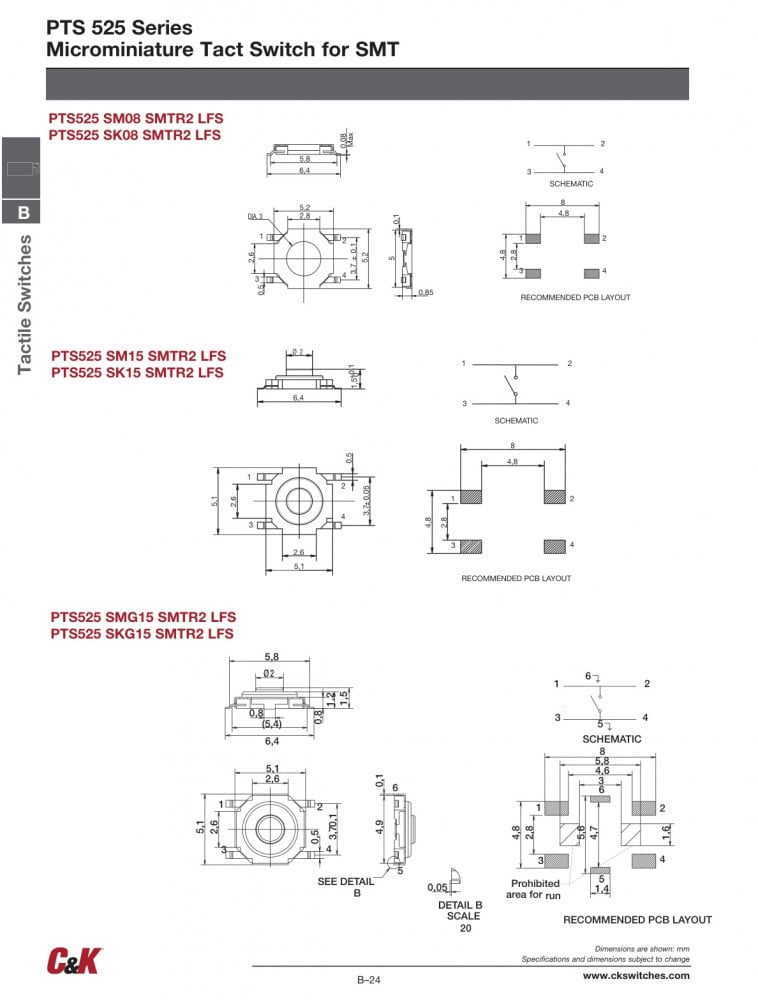 C&K PTS525 series technical document page 2