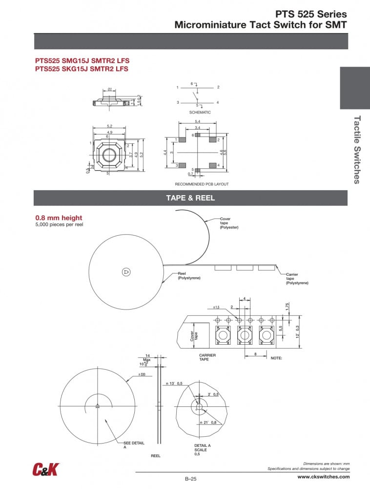 C&K PTS525 series technical document page 3