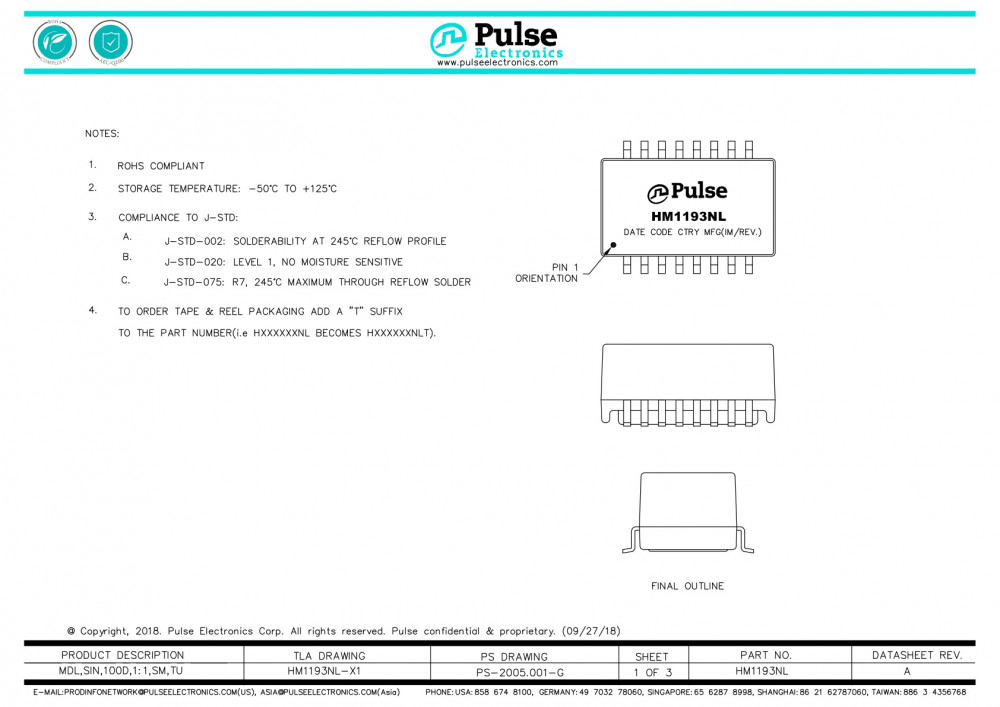 HM1193NL datasheet page 1