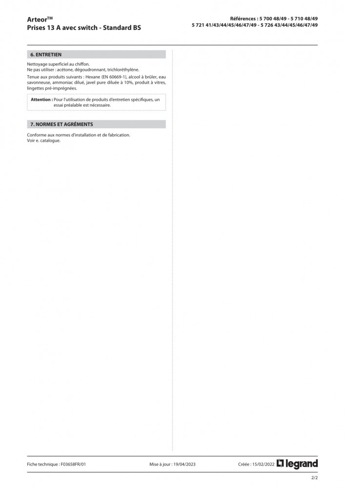 Legrand Arteor technical document, page 2