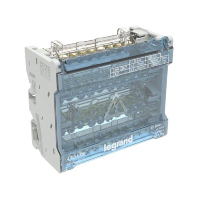 Modular distribution block with staggered bars 100 A - 7 connections per busbar - 4 modules