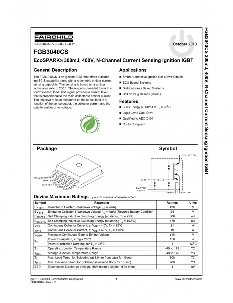 FGB3040CS datasheet page 1