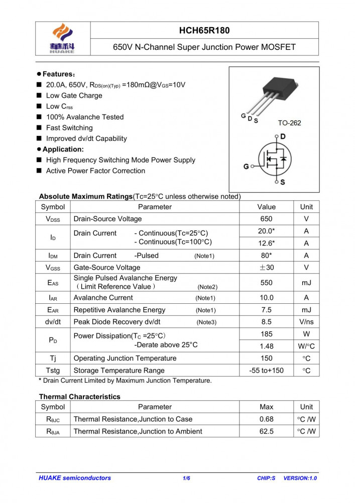 HCH65R180 datasheet page 1
