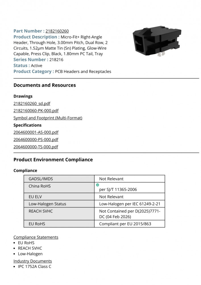 MOLEX 2182160260 technical document image 1