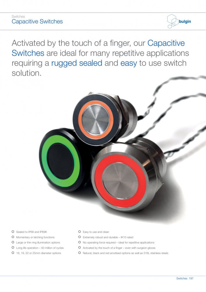 Bulgin MC22 capacitive switch datasheet page 1
