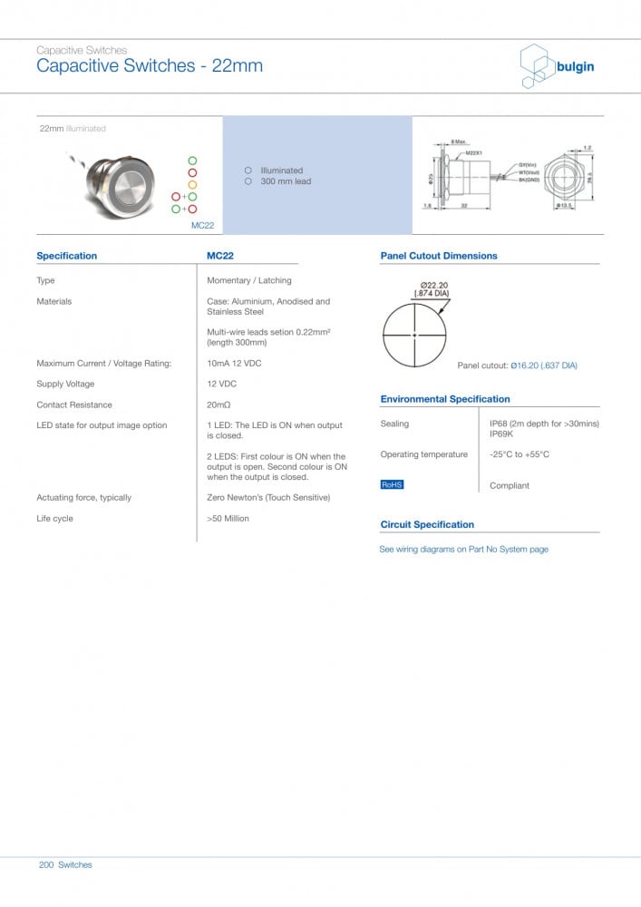 Bulgin MC22 capacitive switch datasheet page 4