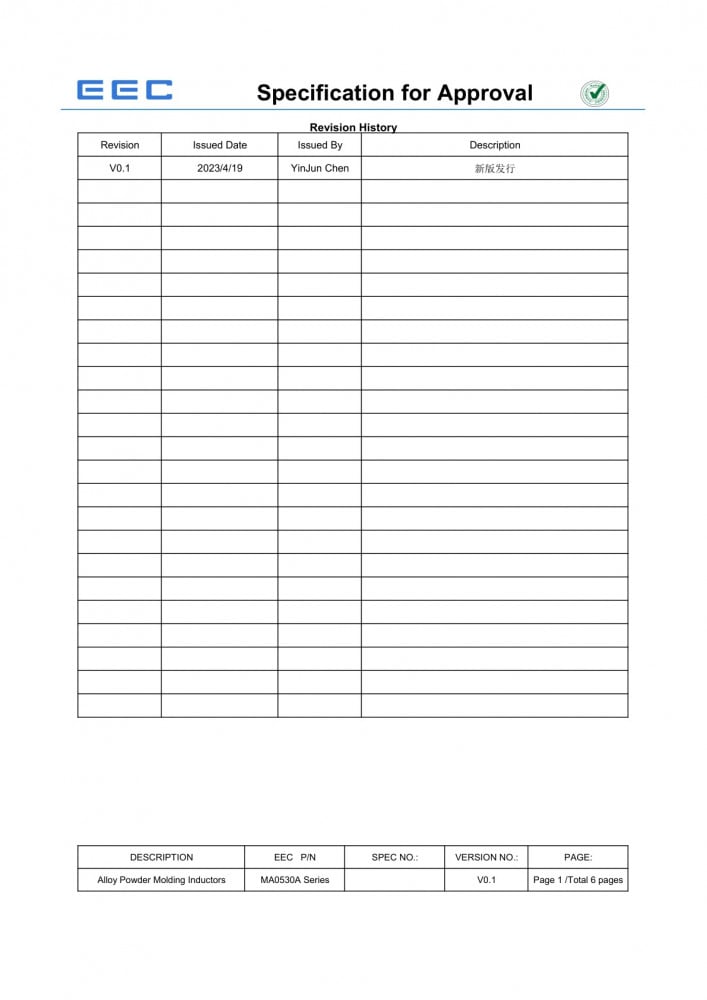 MA0530A Series approval specification page 2