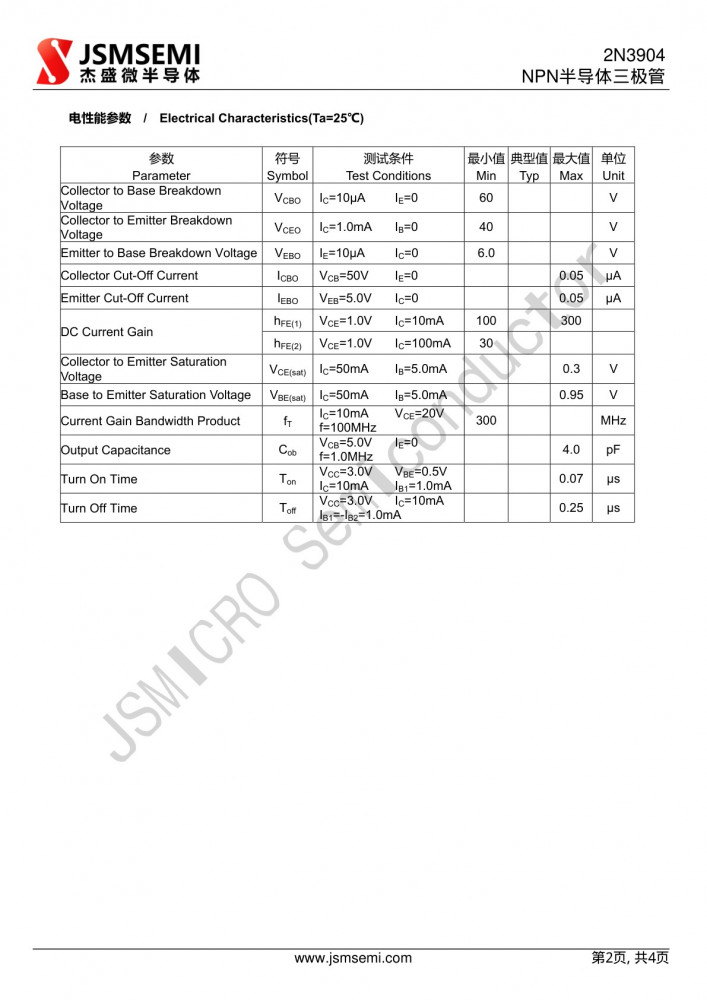 JSMSEMI 2N3904 datasheet page 2