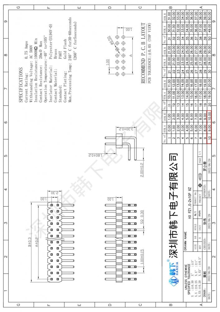HX PZ1.0-2x10P WZ technical drawing page 1