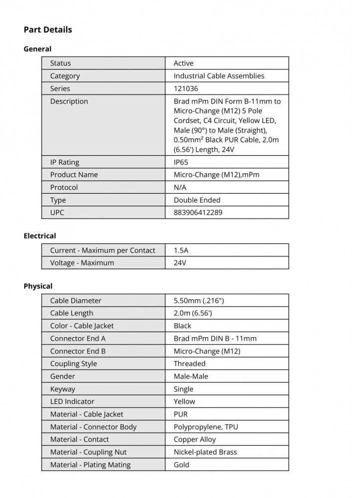 MOLEX DIN B industrial M12 cordsets drawing, page 2