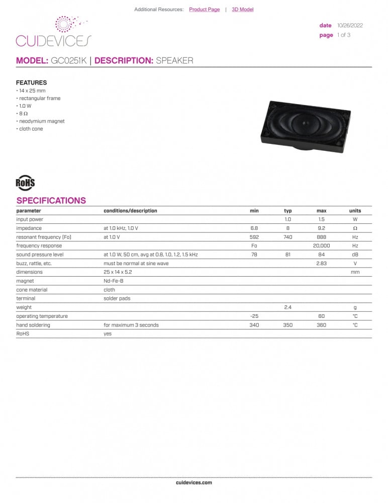 GC0251K product datasheet page 1