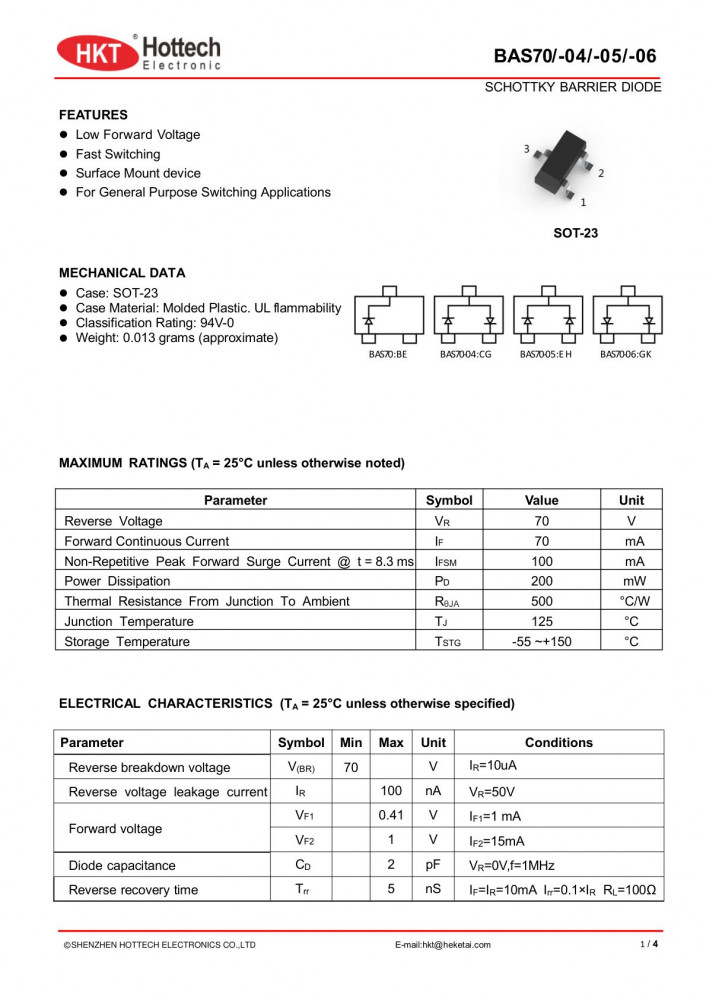 BAS70-05 datasheet page 1