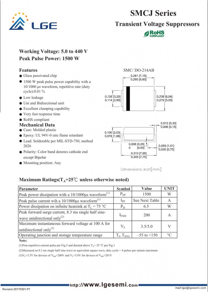 LGE SMCJ series datasheet page 1