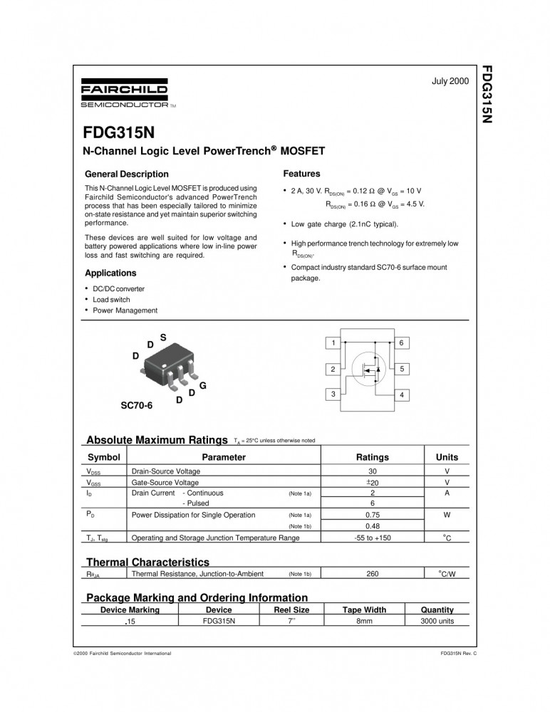 FDG315N datasheet page 1