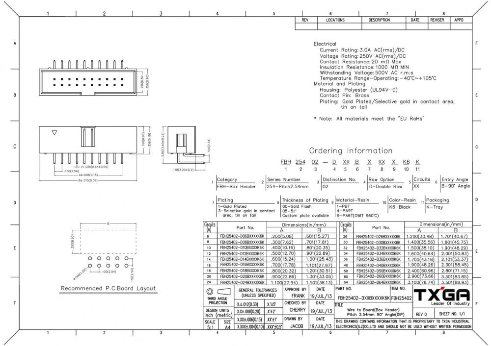 TXGA FBH25402 technical drawing