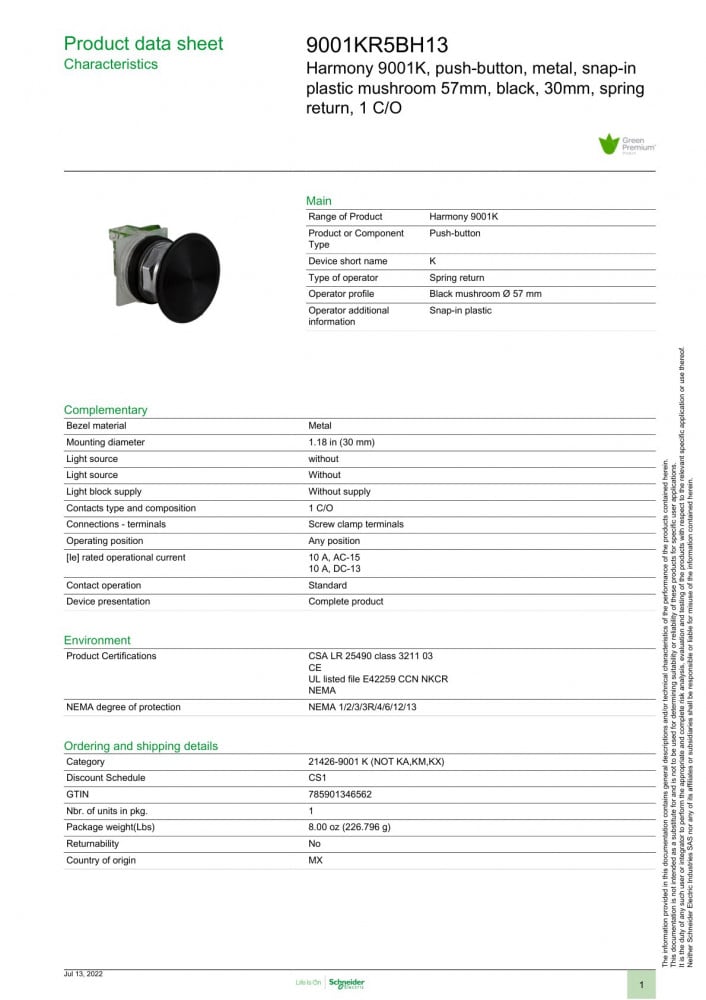 9001KR5BH13 technical document page 1