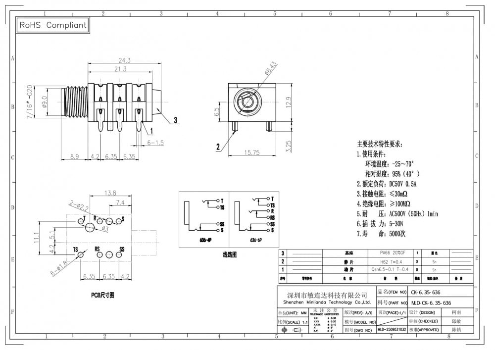 MLD-CK-6.35-636 mechanical drawing